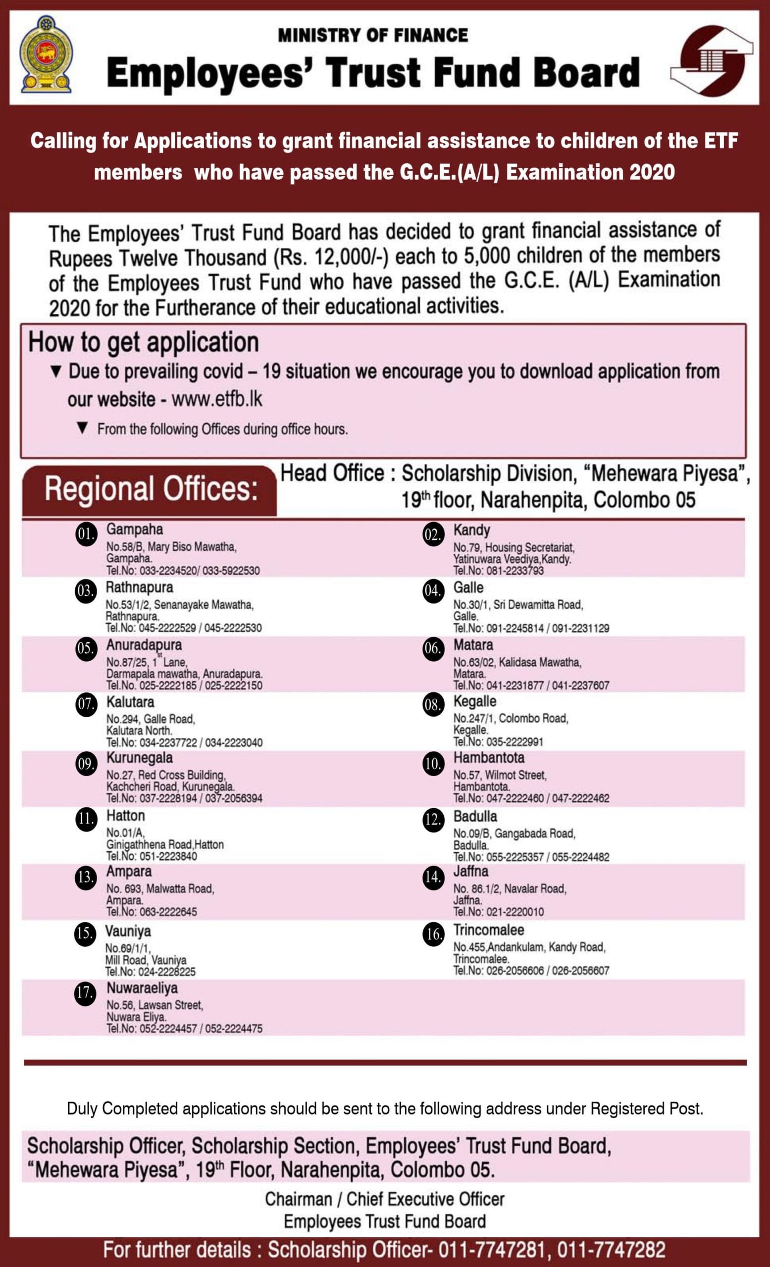 Calling applications to grant financial assistance to children of the ...